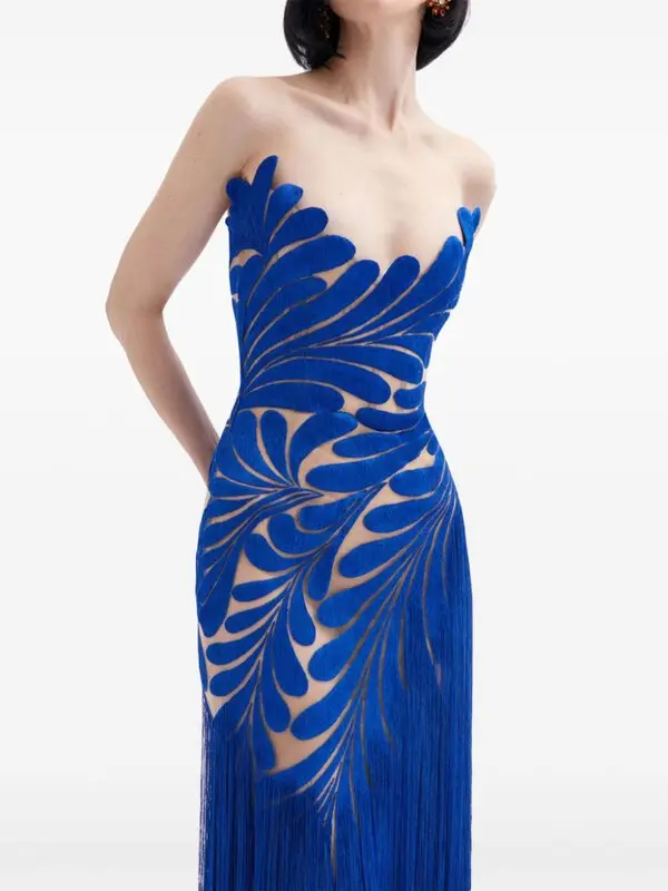 Oscar De La Renta Embroidered Fringe Gown In Blue - 73% Off | Editorialist