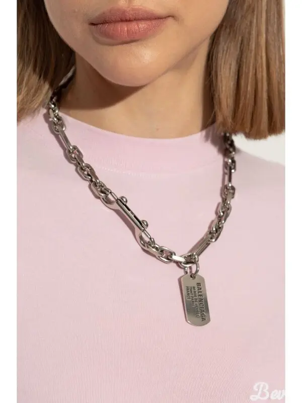 Balenciaga Logo Tag Necklace - Silver | Editorialist