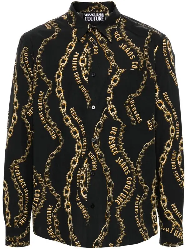 Versace Chain Couture Cotton Shirt - Black