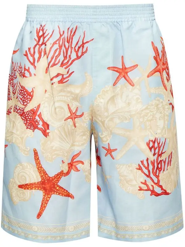 Versace Barocco Sea Cotton Shorts - Blue