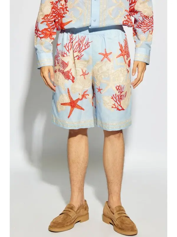 Versace Barocco Sea Cotton Shorts - Blue