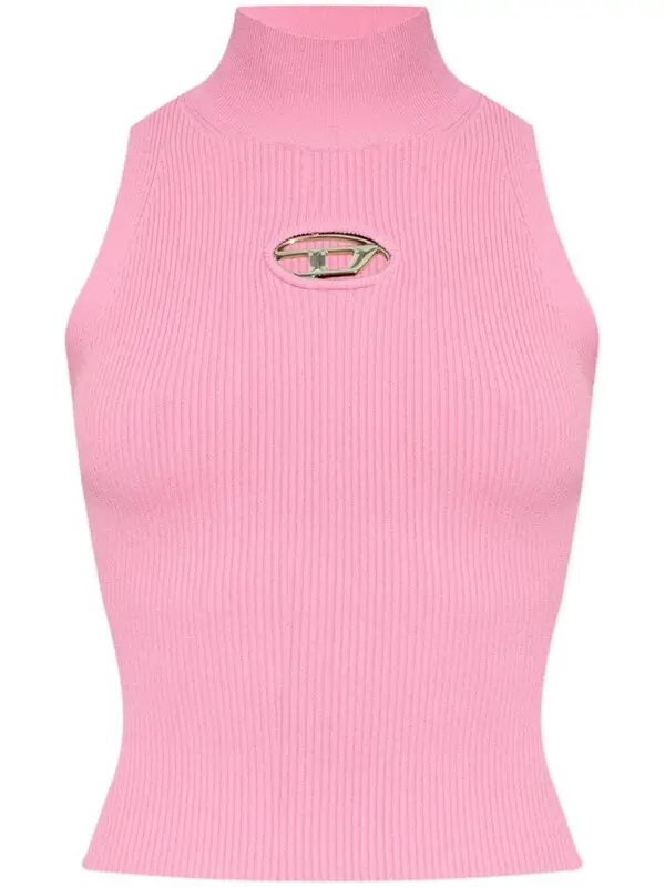 DIESEL® Sleeveless Mock Neck Top With Oval D Logo - Pink