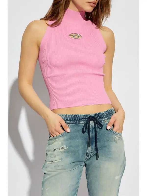 DIESEL® Sleeveless Mock Neck Top With Oval D Logo - Pink