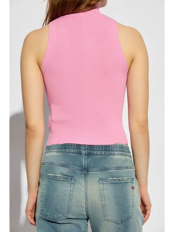 DIESEL® Sleeveless Mock Neck Top With Oval D Logo - Pink