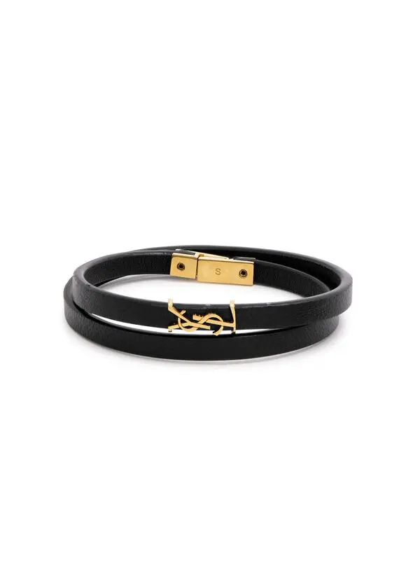 Saint Laurent Cassandre Leather Wrap Bracelet - Black