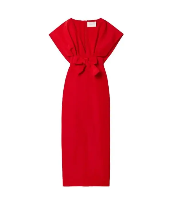 Carolina Herrera Belted Bow-embellished Pleated Gown - Red