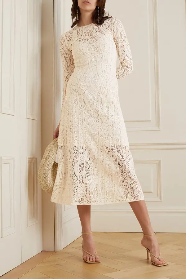 Zimmermann Devi Cotton-Blend Guipure Lace Midi Dress In Cream - 50% Off |  Editorialist