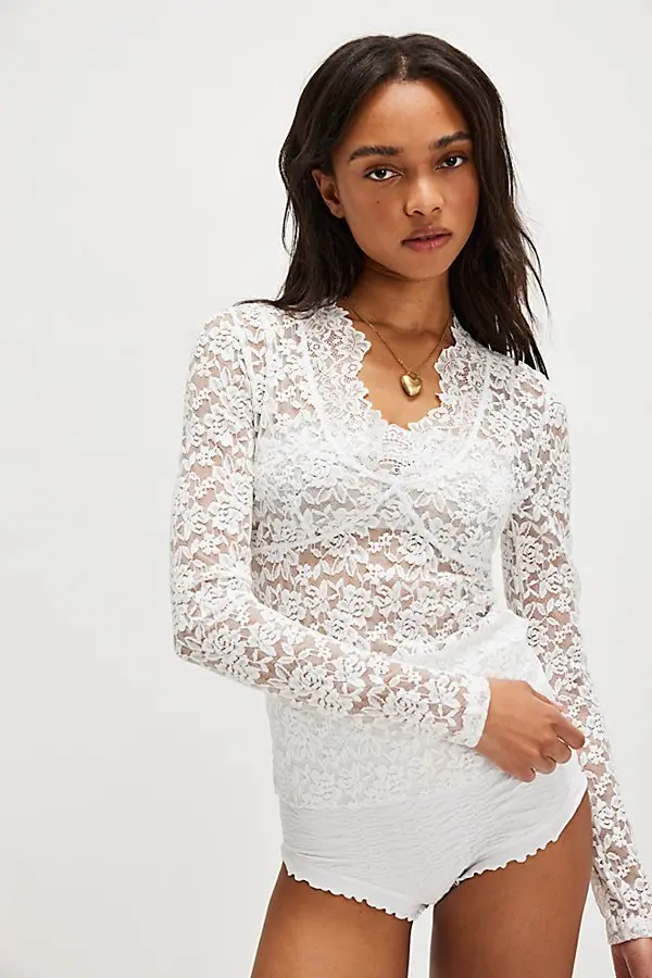 Free People All Day Lace Long Sleeve Top