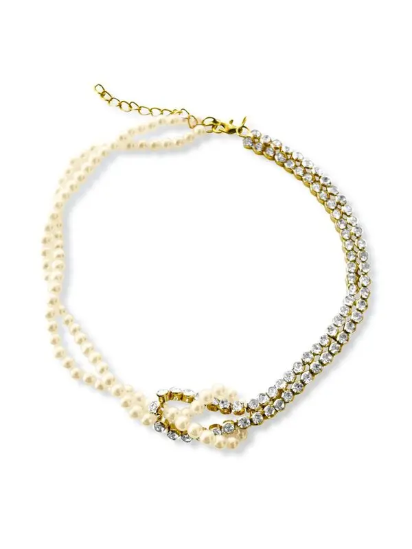 HZMER JEWELLERY Faux-pearl And Rhinestone Embellished Necklace - Gold