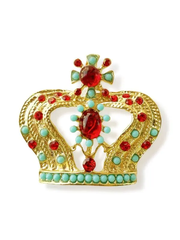 HZMER JEWELLERY Rhinestone-embellished Crown Brooch - Gold