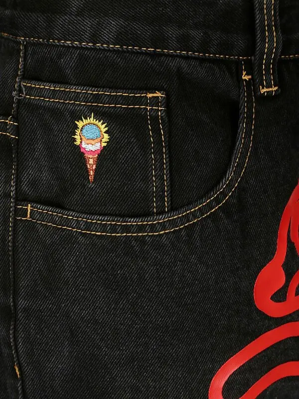 ICECREAM Running Dog-print Jeans - Black