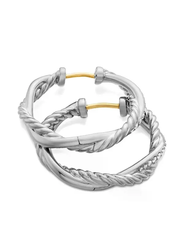 David Yurman Sterling Petite Infinity Diamond Hoop Earrings