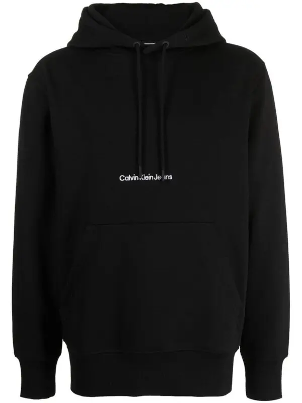Calvin Klein Institutional Logo-embroidered Hoodie - Black