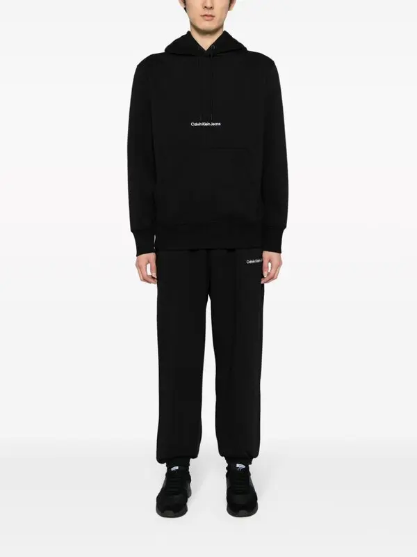 Calvin Klein Institutional Logo-embroidered Hoodie - Black