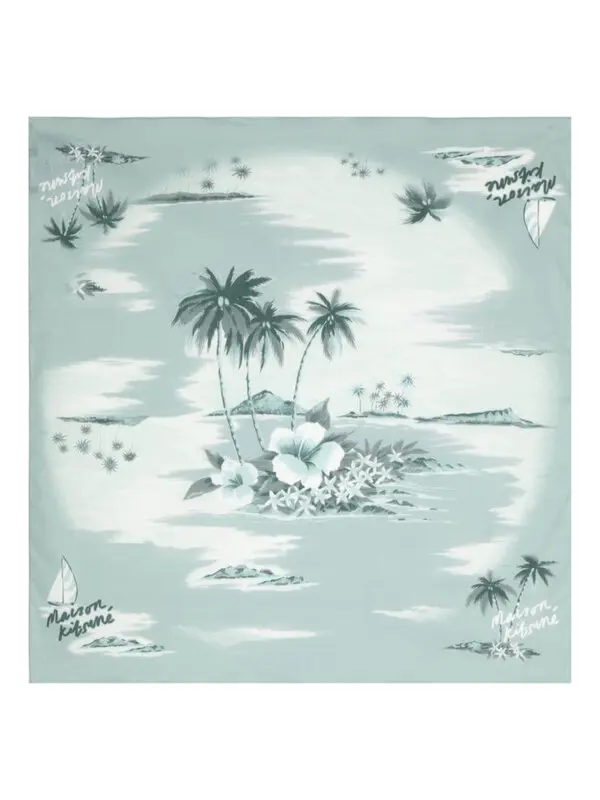 Maison Kitsuné Island-print Cotton Scarf - Blue