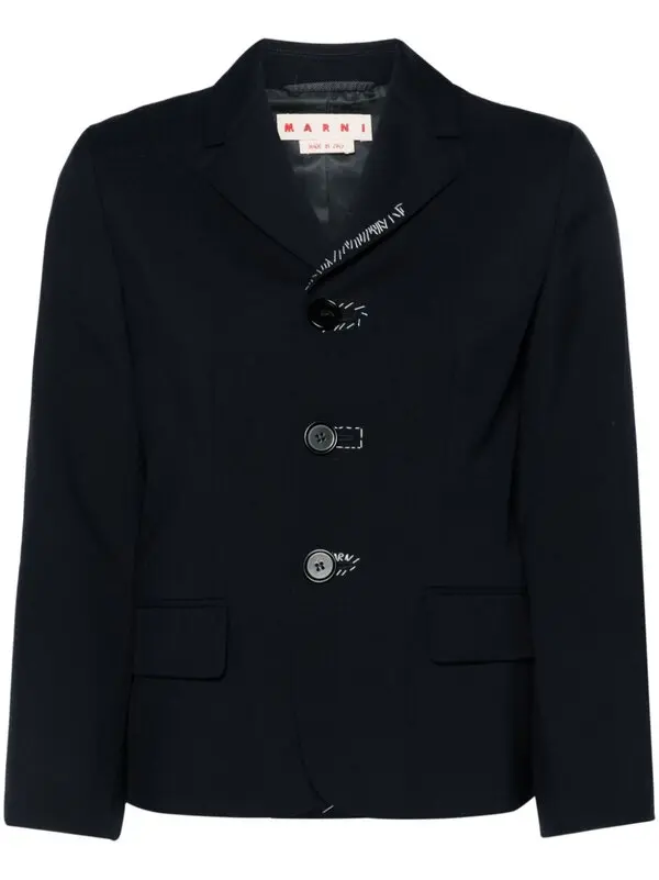 Marni Embroidered Virgin Wool Blazer - Blue
