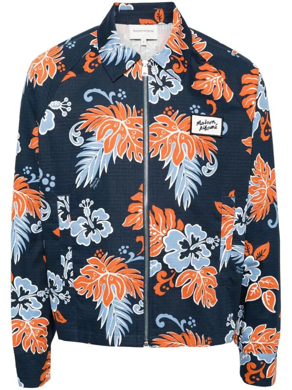Maison Kitsuné Floral-print Zip-up Jacket - Blue