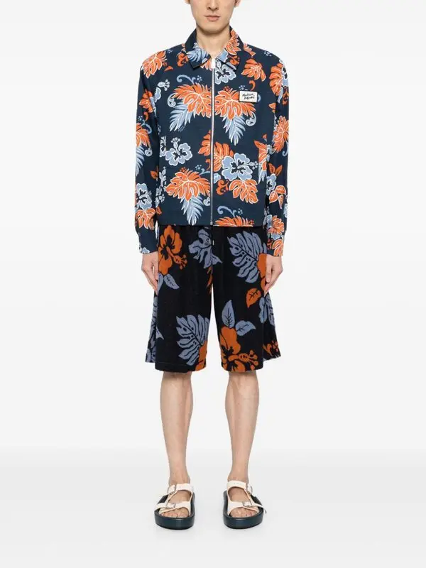 Maison Kitsuné Floral Print Cotton Shorts