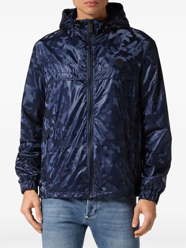 Philipp Plein Camouflage Print Hooded Windbreaker - Blue