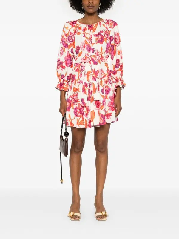 La DoubleJ Uma Floral Print Mini Dress - Neutrals