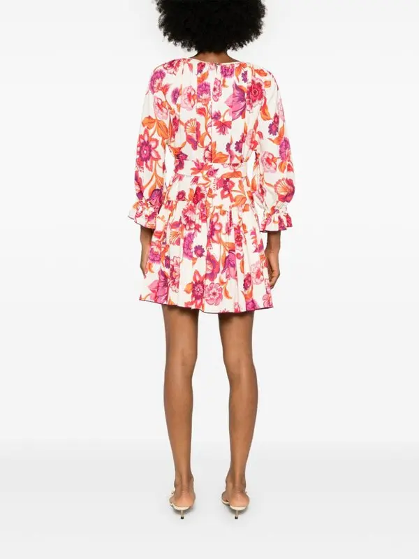 La DoubleJ Uma Floral Print Mini Dress - Neutrals