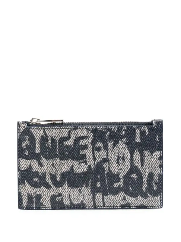 Alexander McQueen Graffiti Logo-print Leather Card Holder - Blue