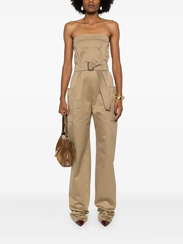 Saint Laurent Strapless Belted Cotton Jumpsuit