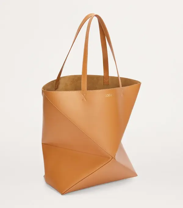Loewe Leather Puzzle Fold Tote Bag - Beige