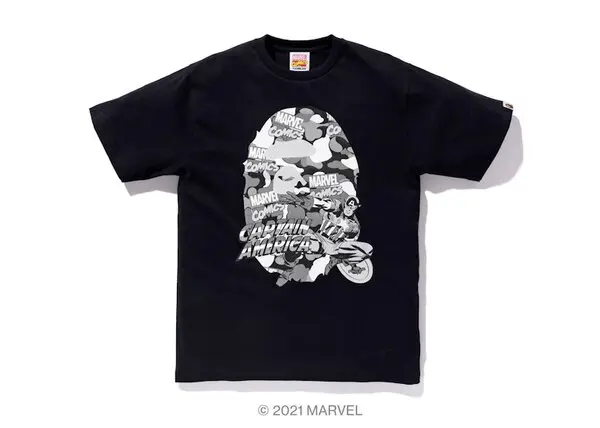 A BATHING APE X Marvel Comics Camo Captain America Tee Shirt