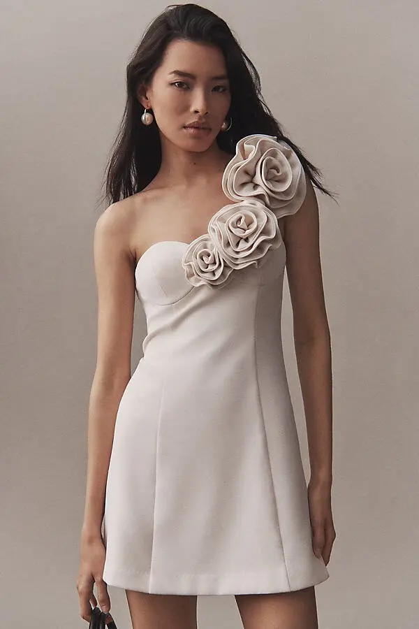 wolf gang flores one shoulder rose midi dress The Wolf Gang Flores Rose One-Shoulder Mini Dress In White - 55% Off