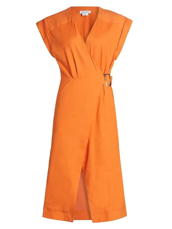 Veronica Beard Octavia Linen-blend Wrap Midi-dress