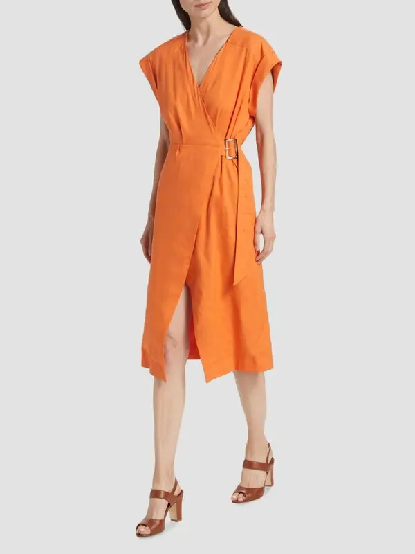 Veronica Beard Octavia Linen-blend Wrap Midi-dress