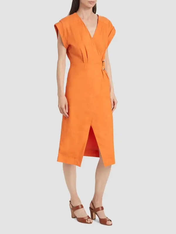 Veronica Beard Octavia Linen-blend Wrap Midi-dress