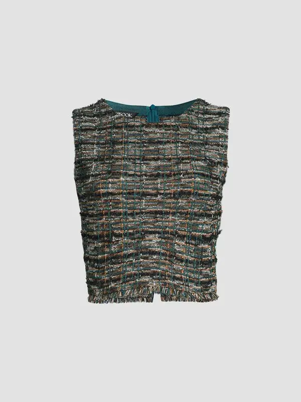 Misook Tweed Fringe Crop Tank