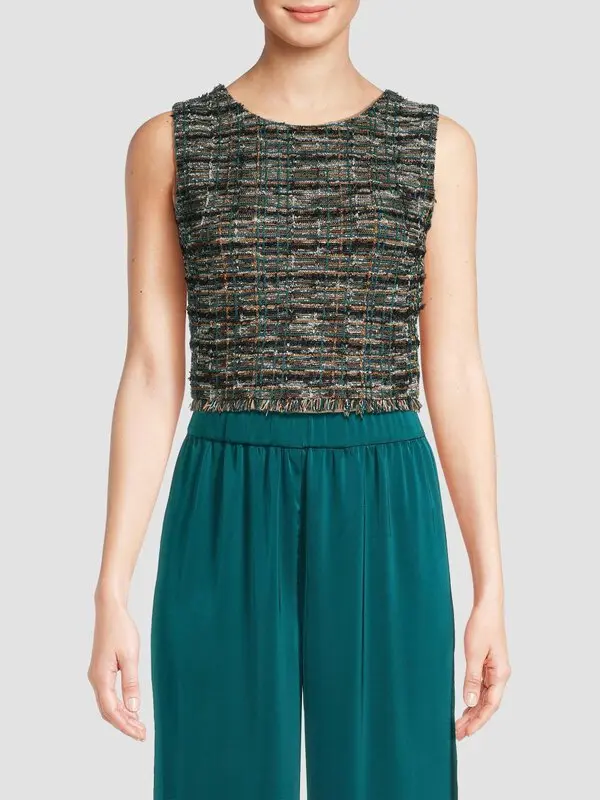 Misook Tweed Fringe Crop Tank