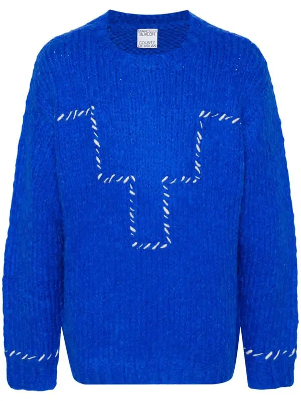 COUNTY OF MILAN Marcelo Burlon Logo-embroidered Chunky-knit Jumper - Blue