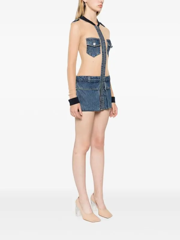 Coperni Tulle-paneled Denim Minidress - Blue