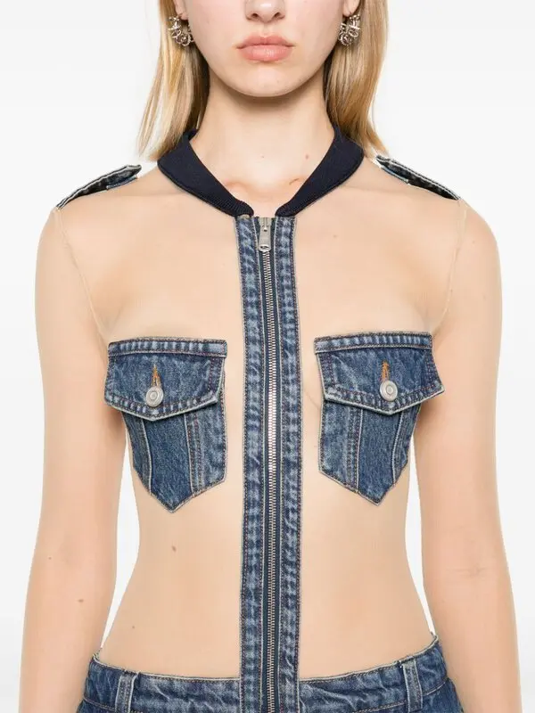 Coperni Tulle-paneled Denim Minidress - Blue