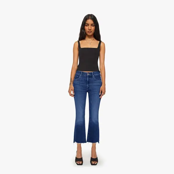 MOTHER The Lil' Insider Crop Step Fray Off Limits Jeans - Blue