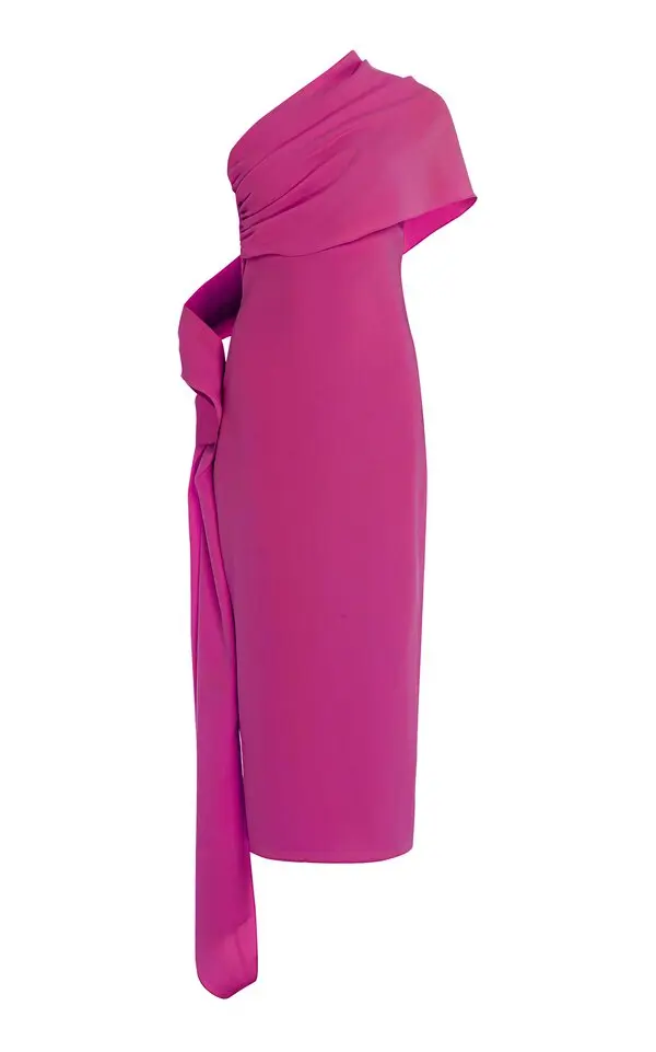 MARMAR HALIM Silk Crepe Midi Dress With Cape Details - Pink