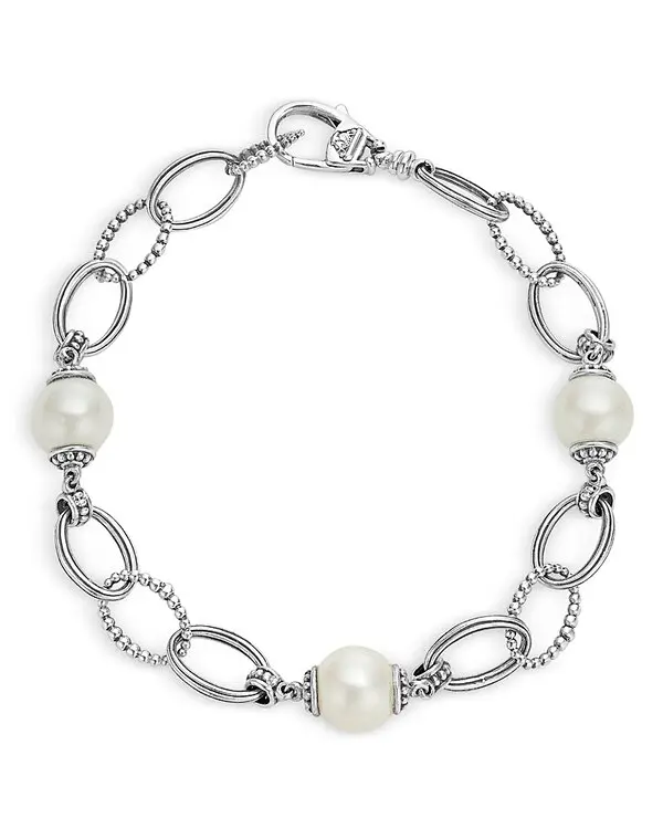 Lagos Sterling Silver Luna Caviar Pearl Link Bracelet - White/silver