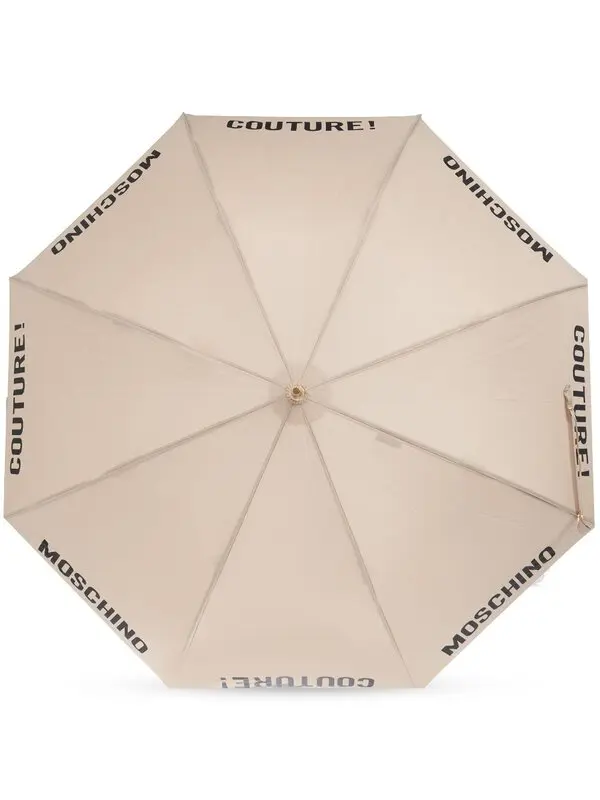 Moschino Logo-print Crook-handle Umbrella - Neutrals