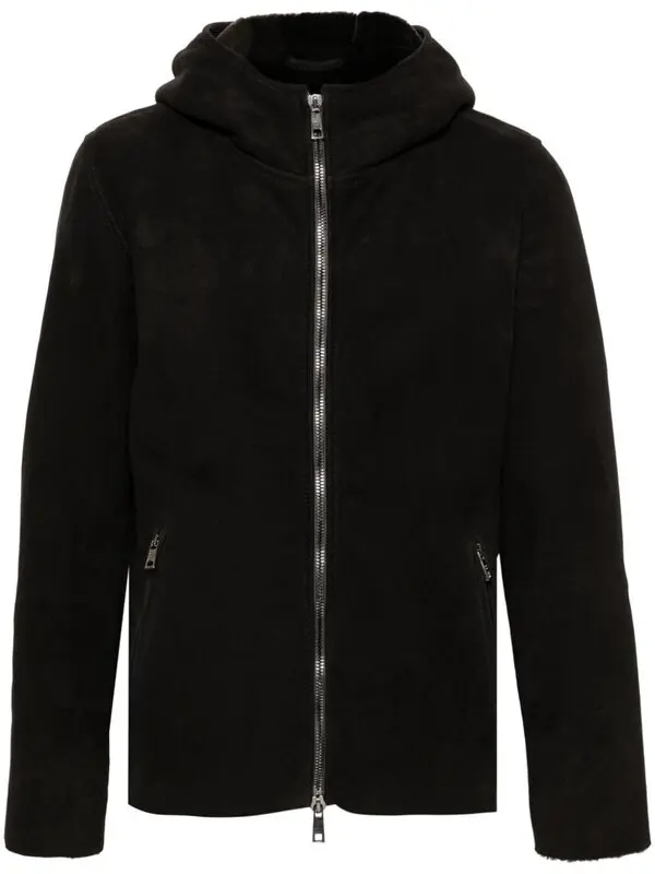 GIORGIO BRATO Hooded Leather Jacket - Black