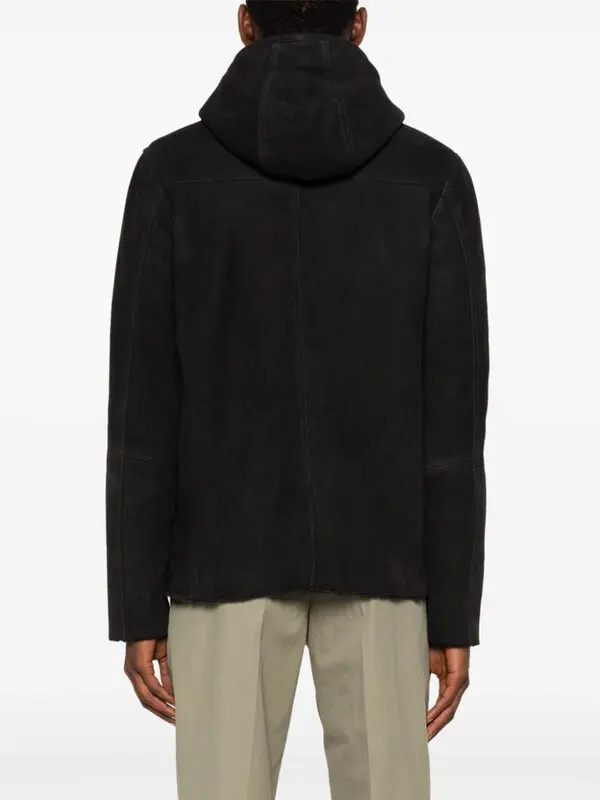 GIORGIO BRATO Hooded Leather Jacket - Black