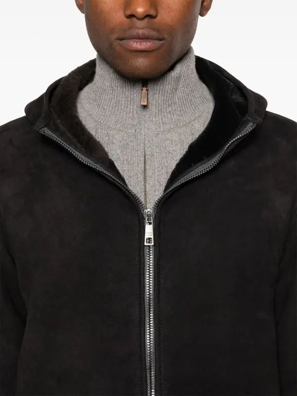 GIORGIO BRATO Hooded Leather Jacket - Black