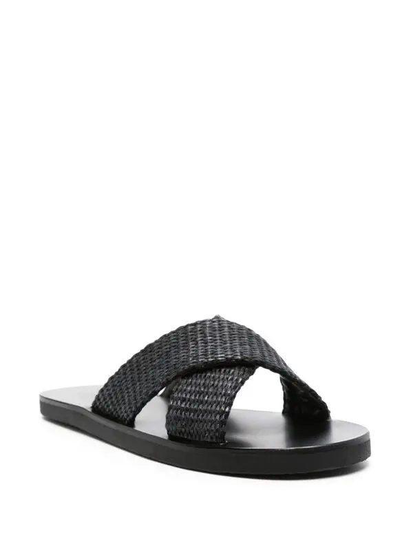 ANCIENT GREEK SANDALS Bios Straw Slides - Black
