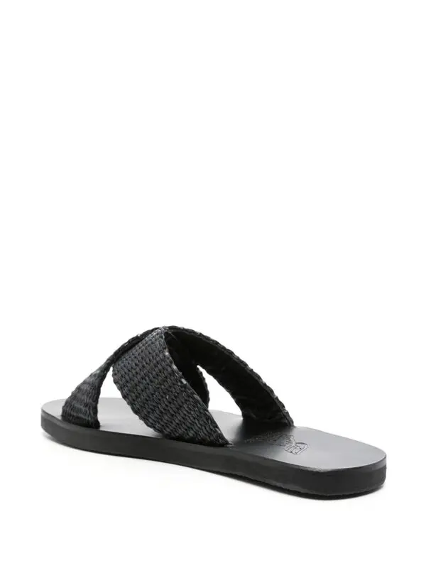 ANCIENT GREEK SANDALS Bios Straw Slides - Black