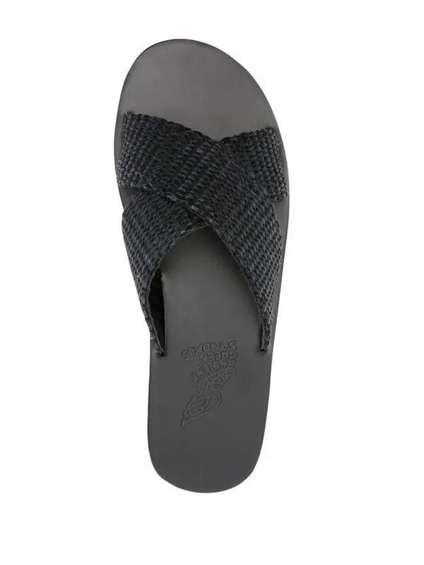 ANCIENT GREEK SANDALS Bios Straw Slides - Black