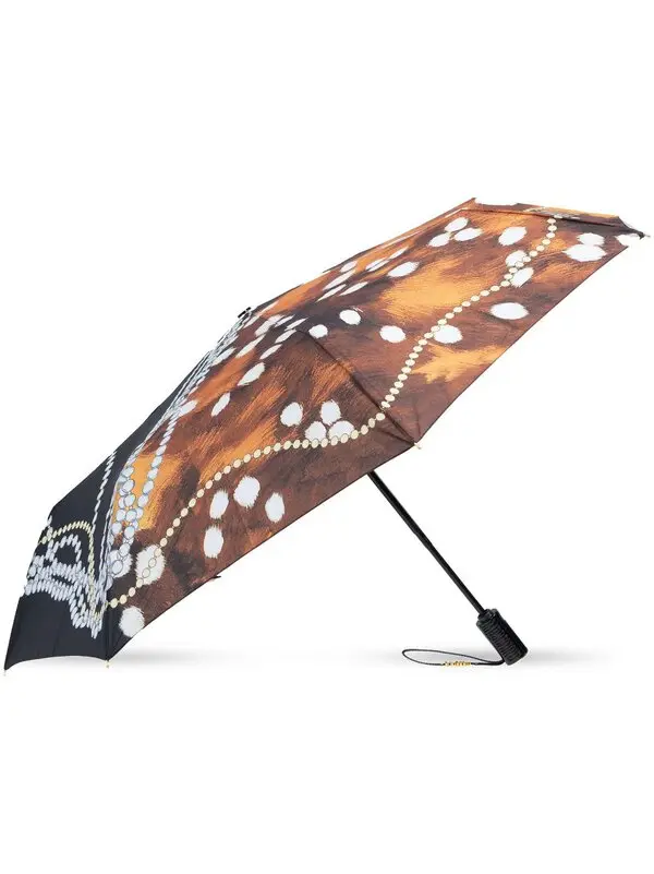 Moschino Strung-pearls Logo-print Compact Umbrella - Brown