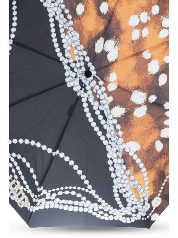 Moschino Strung-pearls Logo-print Compact Umbrella
